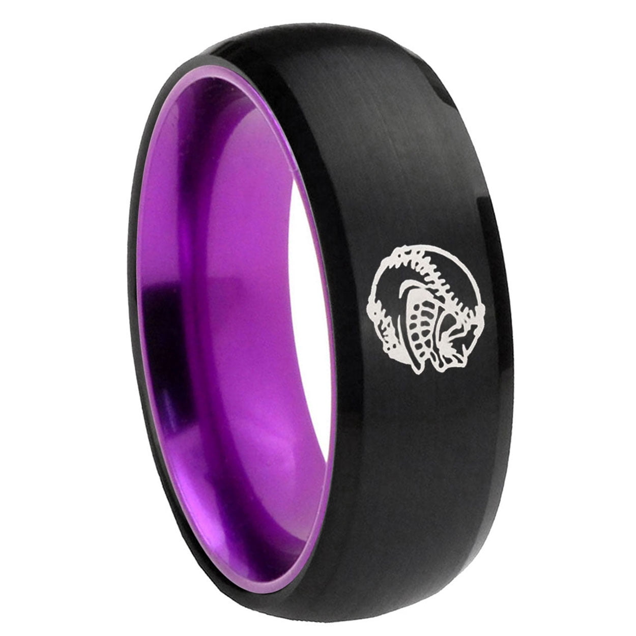 Angry Baseball 8MM Dome Black And Purple Tungsten Polished Men's Ring ...