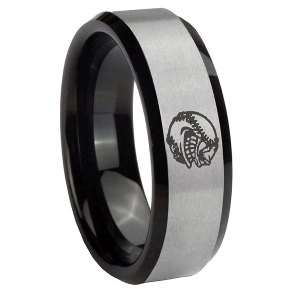 Angry Baseball Beveled Edge Gray And Black Tungsten Men's Ring 10MM ...