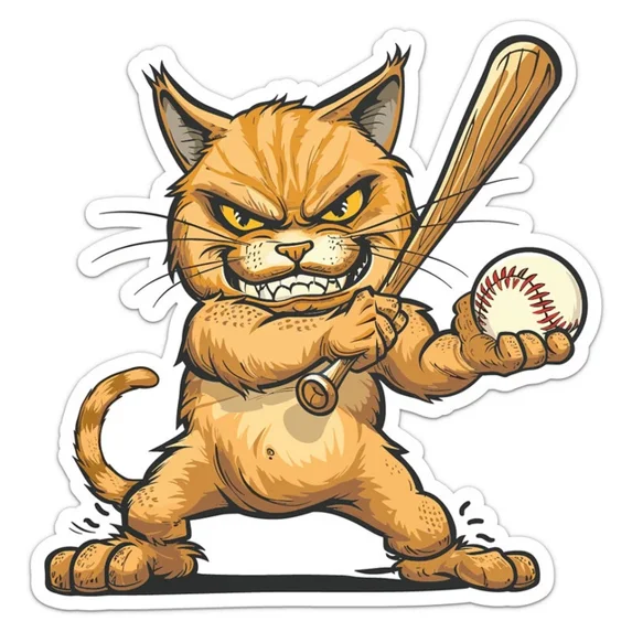 Angry Baseball Cat Sticker Phone Decal Water Bottle Stickers Car Decals ...