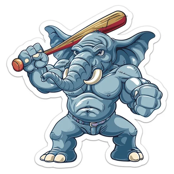 Angry Baseball Elephant Sticker Phone Decal Water Bottle Stickers Car ...