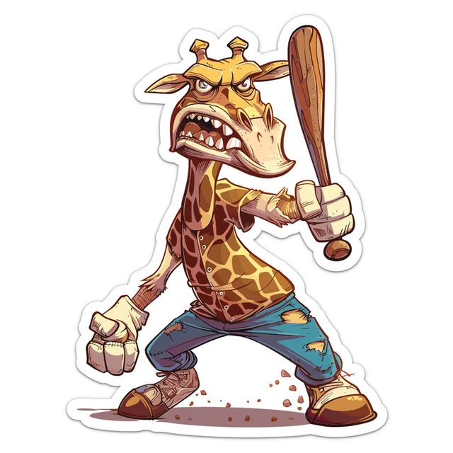 Angry Baseball Giraffe Sticker Phone Decal Water Bottle Stickers Car ...