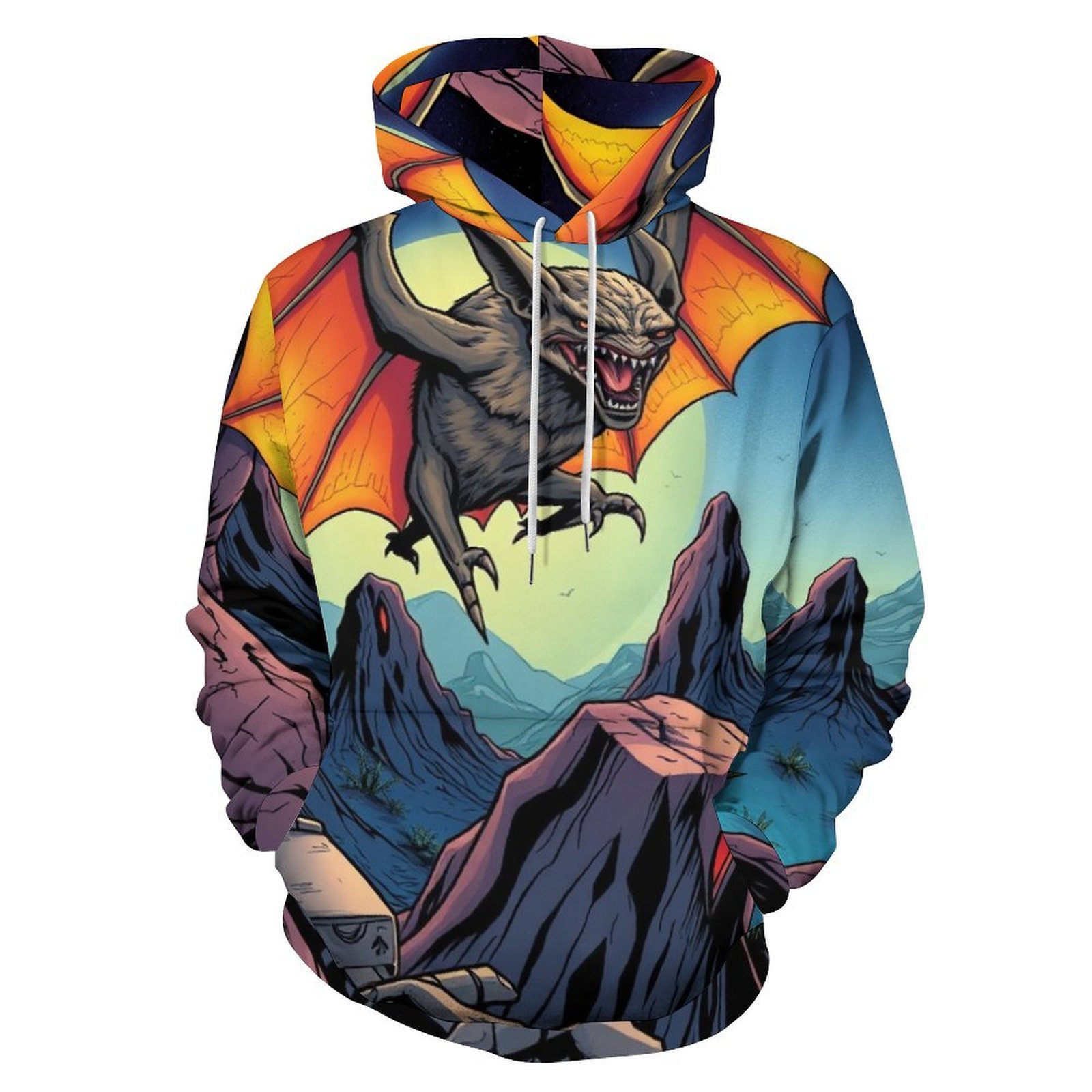 Angry Bat over Landscape Night Hoodie Men Women Sports Shirt Loose ...