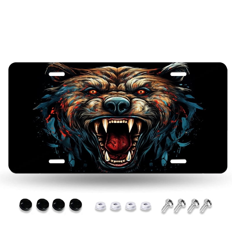 Angry Bear Face with Fangs and Claws on The Dark Background Front ...