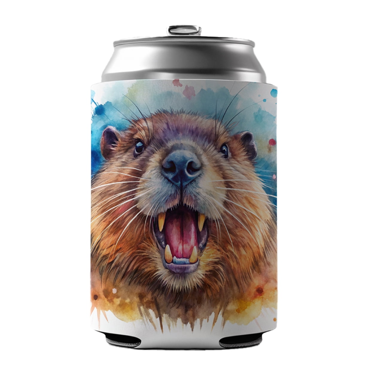 Angry Beaver Watercolor Drink Beer Soda Insulated Sleeve Holder Can ...