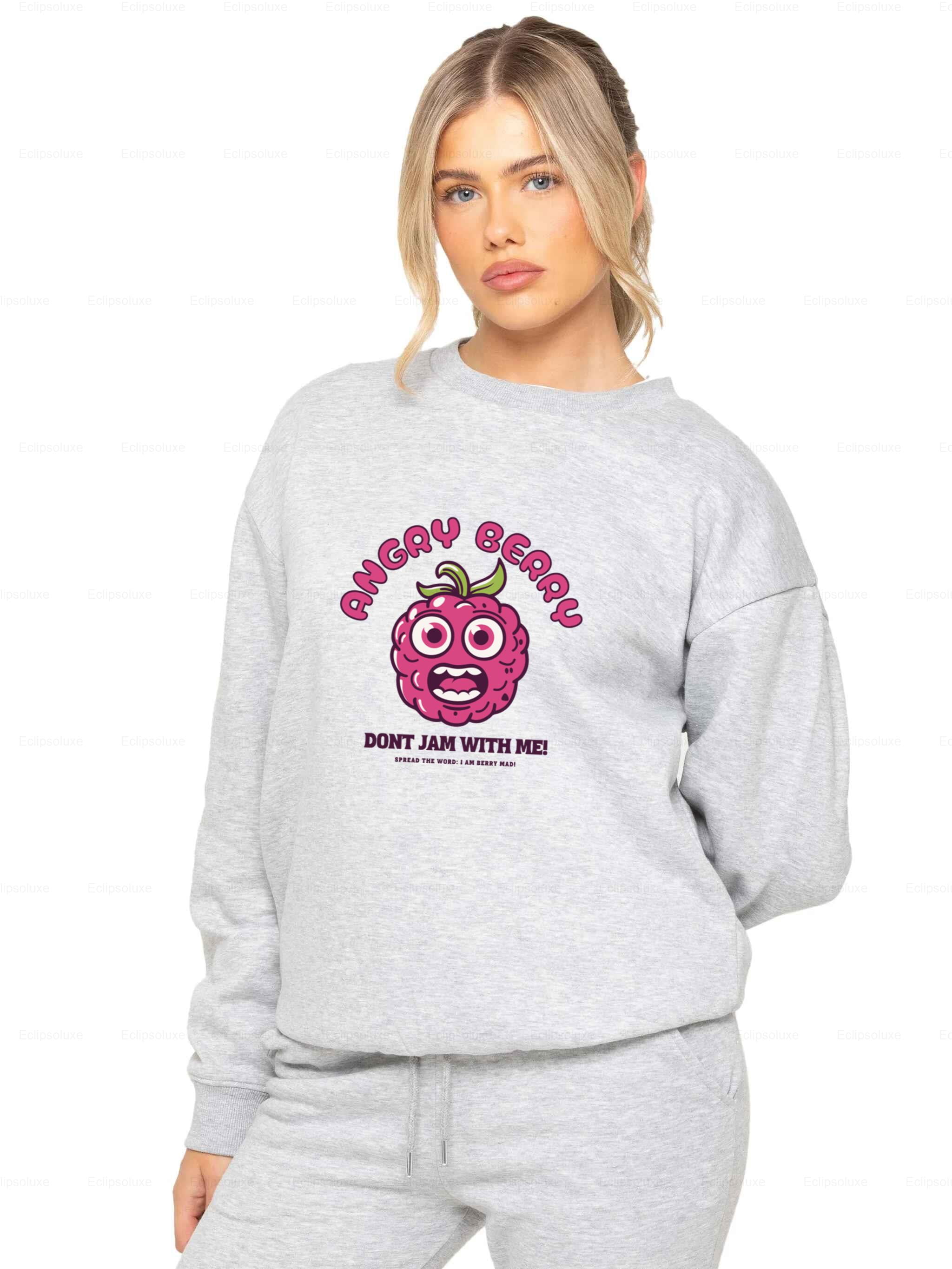 Angry Berry Sweatshirt Funny Cartoon Style Unique Bold Graphic Flair ...