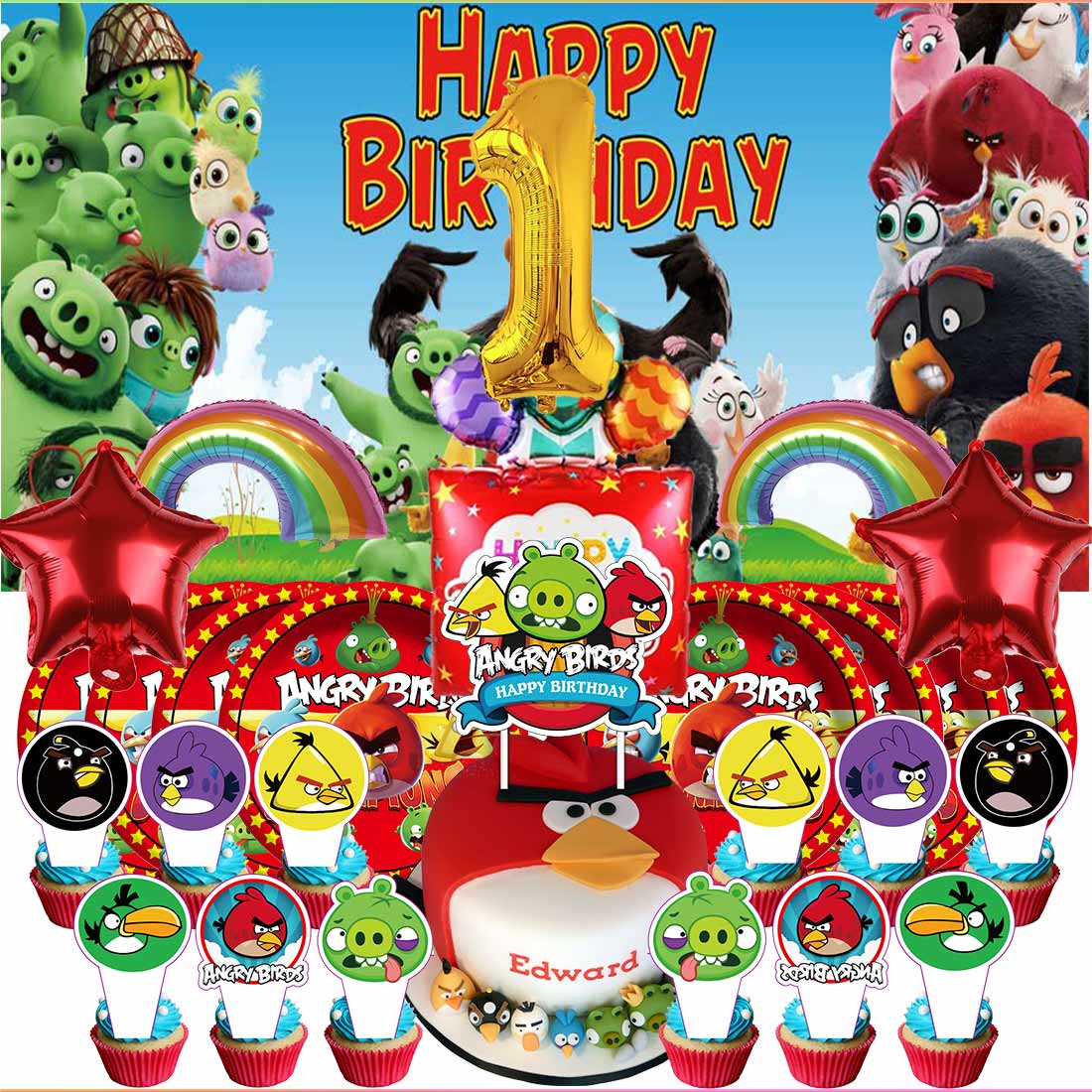 Angry Birds 1st Tableware Balloons Cake Toppers Backdrop Banner ...