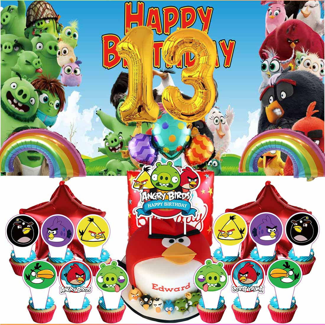 Angry Birds Party Supplies Decor 13th Kit Balloons Birthday Cake Topper ...