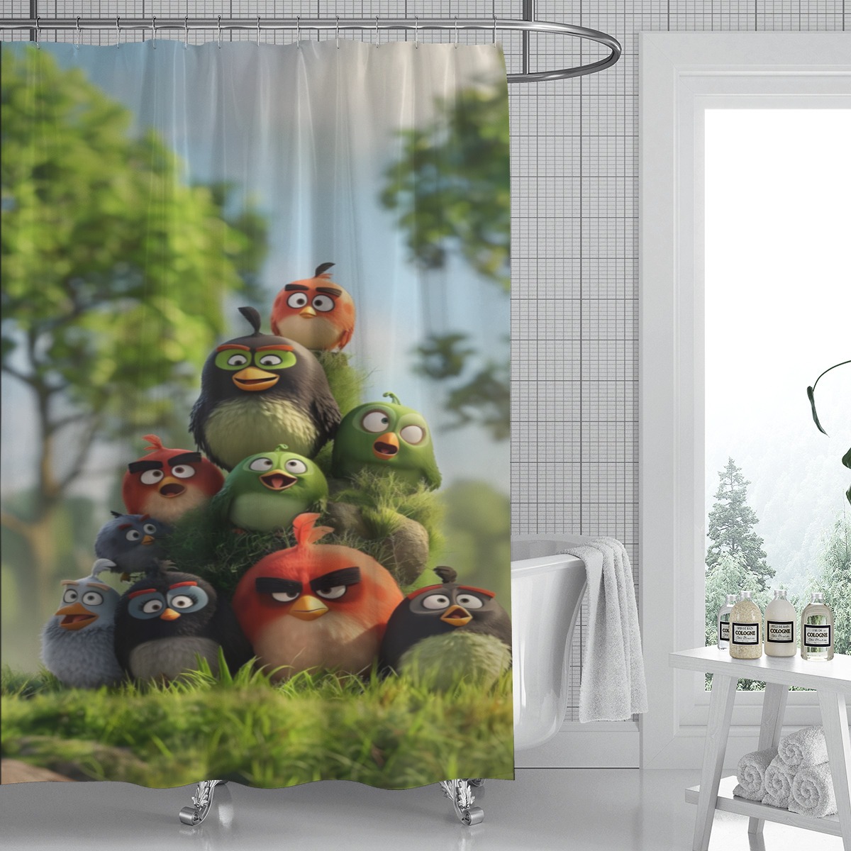 Angry Birds shower curtain comes with an iconic design, waterproof ...
