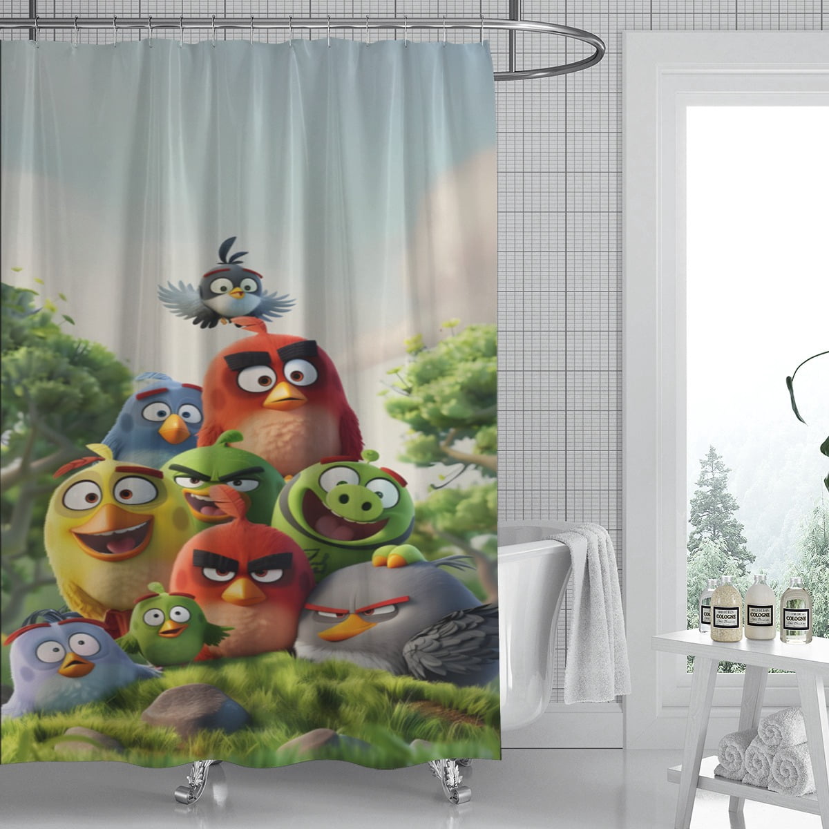 Angry Birds shower curtain features a unique pattern, is fully ...