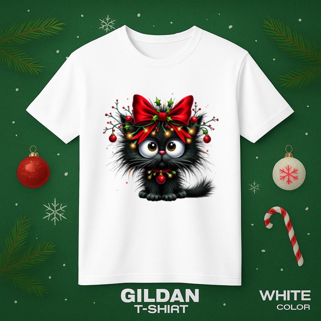 Angry Black Cat Christmas Ornaments Funny Cat Holiday Retro Art Unisex T-Shirt, for men & women ...