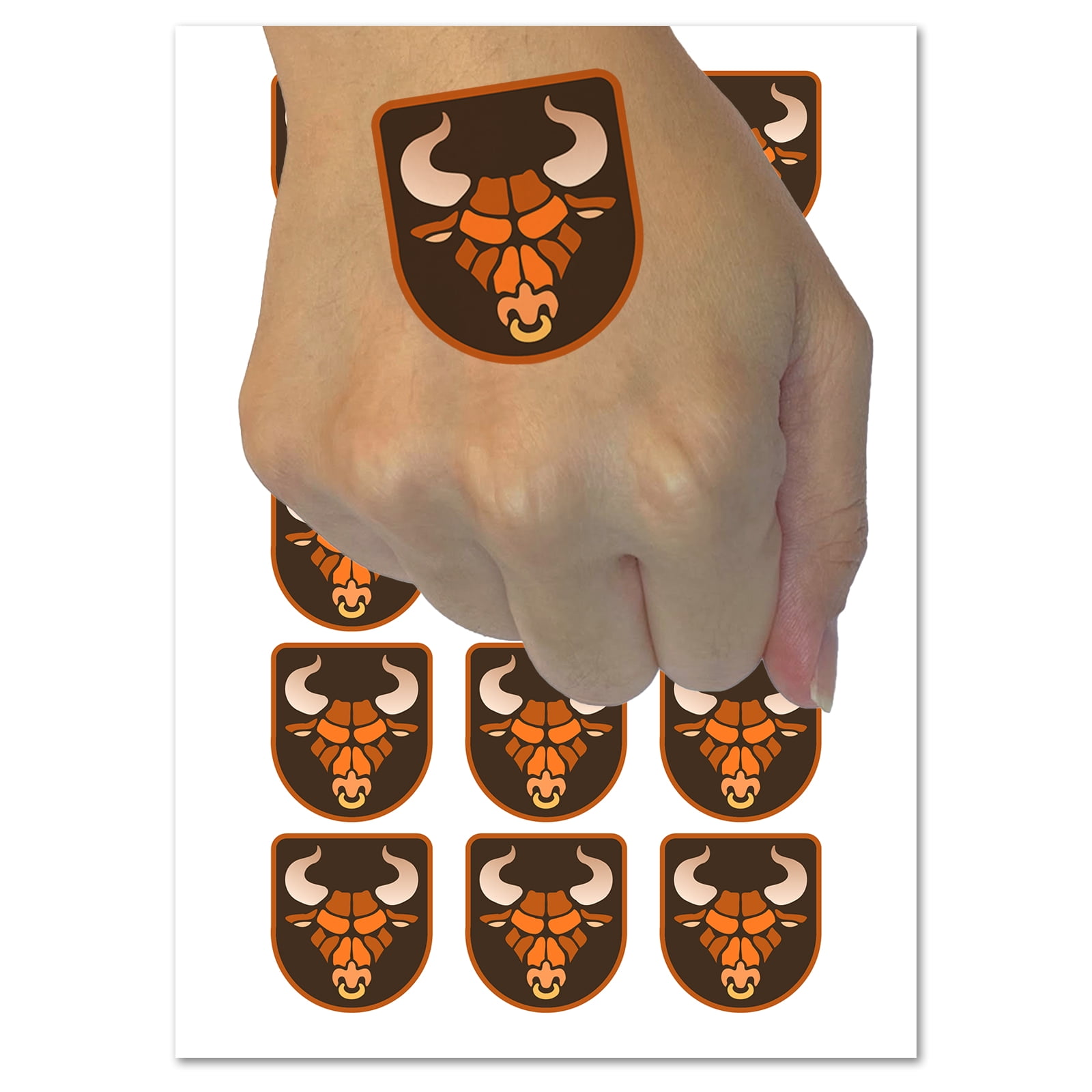 Angry Bull Cow Head with Horns Water Resistant Temporary Tattoo Set ...