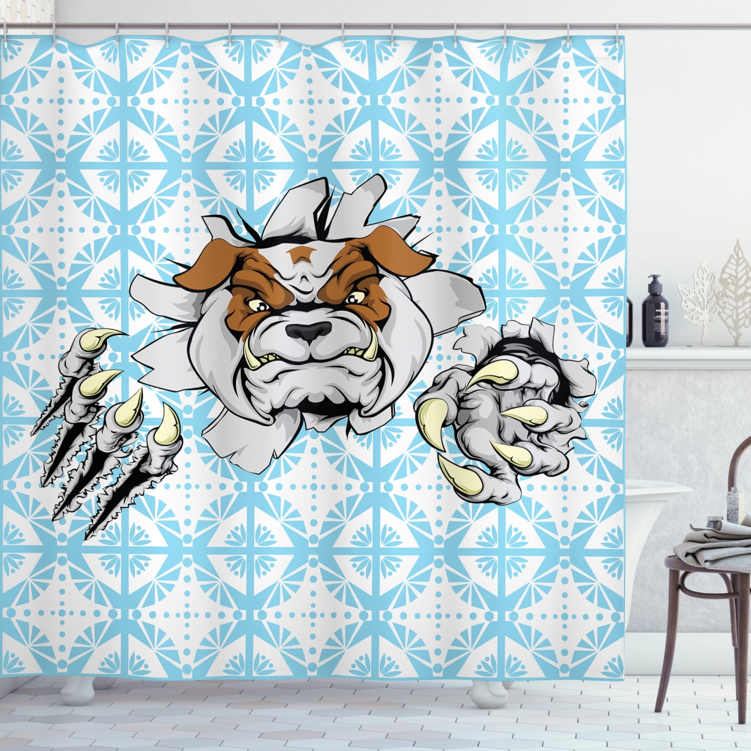 Angry Bulldog Pet Tearing Animal Decor Man Cave Mascot Cartoon Shower ...
