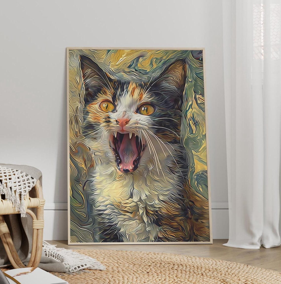 Angry Calico Cat Wall Art Funny Pet Decor, Unframed Paper Print Size ...