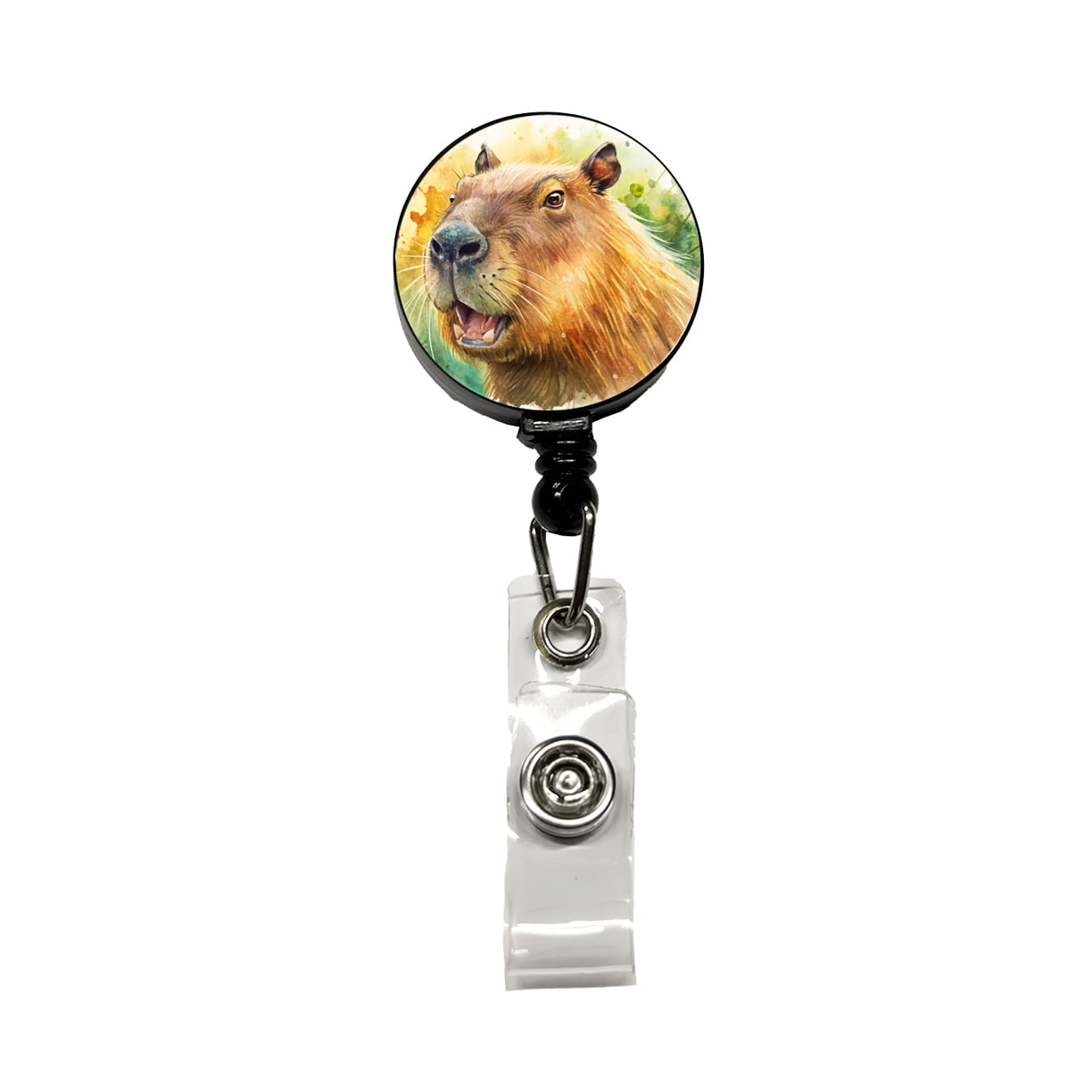 Angry Capybara Watercolor Retractable Reel ID Badge Key Card Name Tag ...