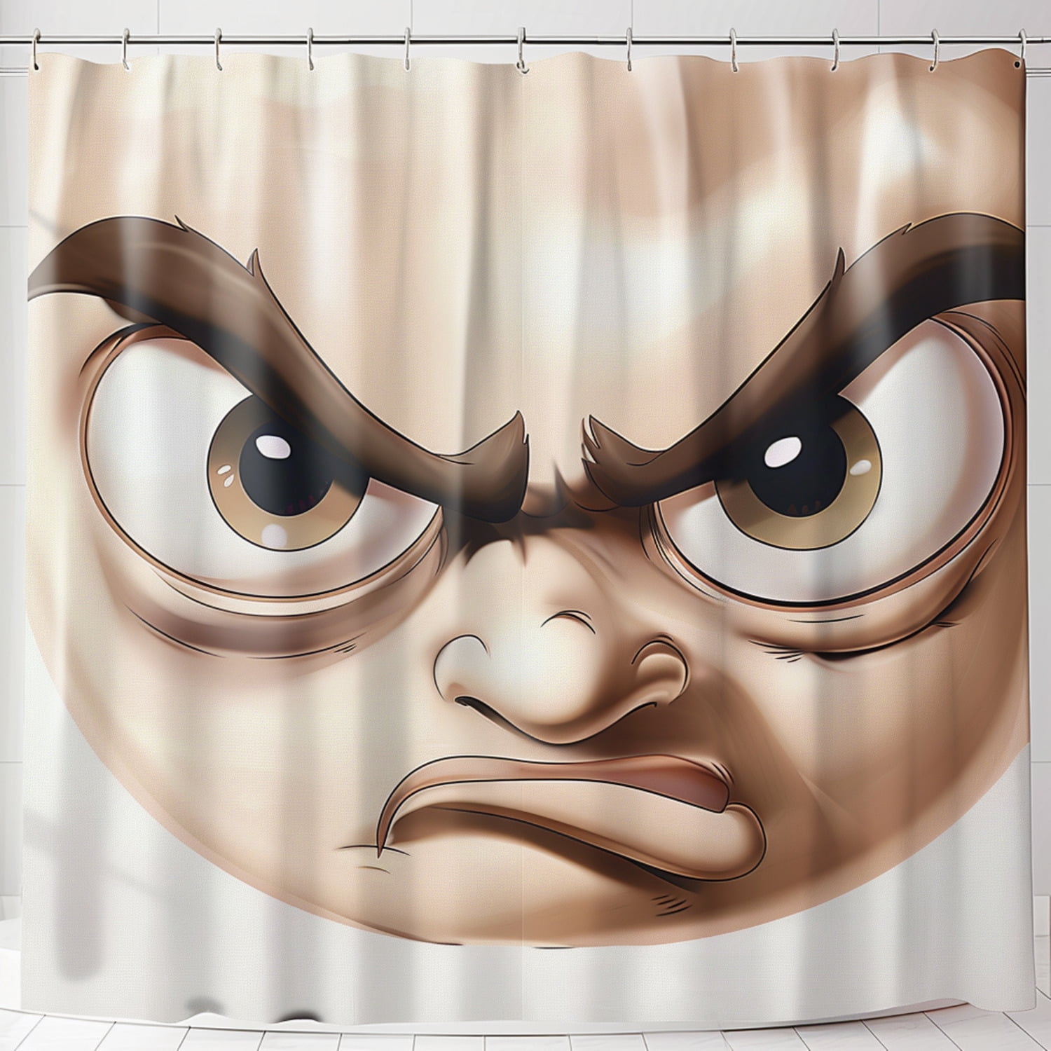 Angry Cartoon Character Shower Curtain Fun Bathroom Decor with Bald ...
