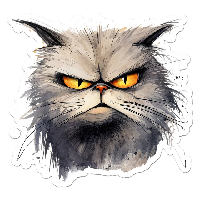 Angry Cat Sticker Phone Decal Water Bottle Stickers Car Decals, Laptop ...