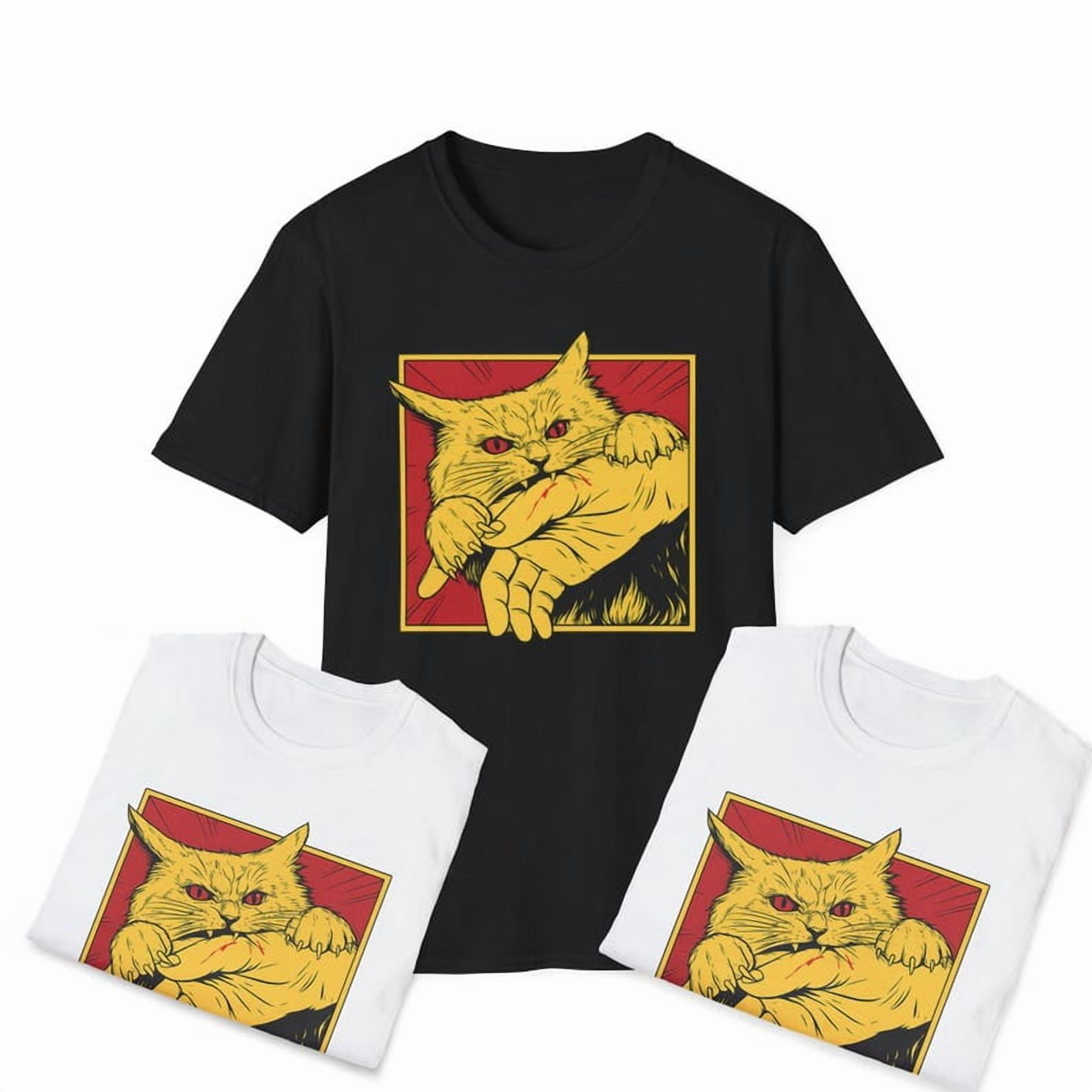 Angry Cat T-Shirt, Funny Biting Cat Graphic Tee, Wild Cat Lover Gift ...