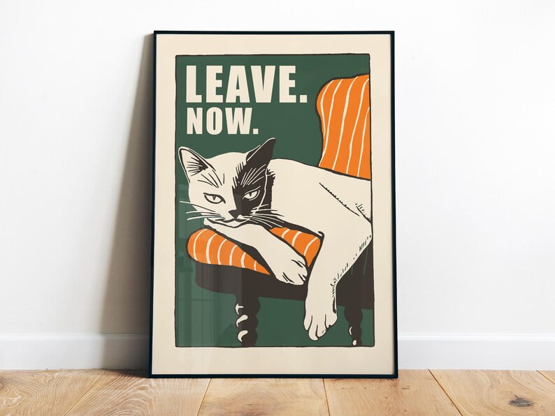 Angry Cat Wall Art Printable, Funny Rude Cat Poster, Retro White Cat ...