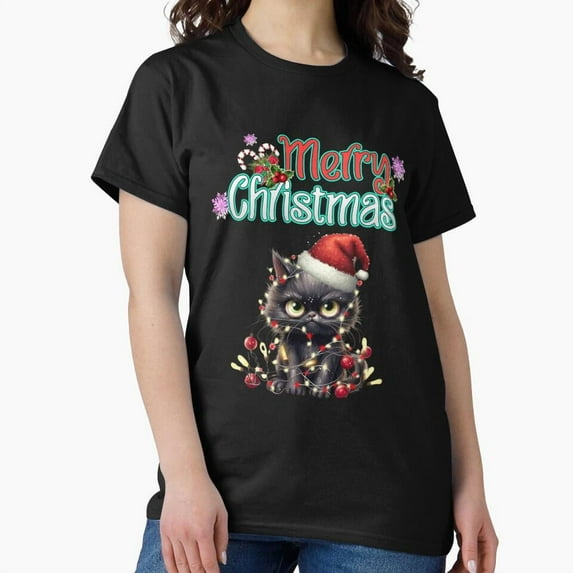 Angry Christmas Cat With Lights And A St. Nick Hat Funny Holiday Feline ...