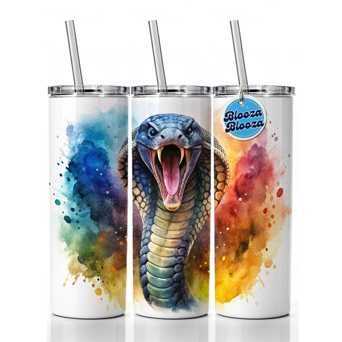 Angry Cobra Snake Reptile Watercolor 20oz Insulated Water Bottle Skinny ...