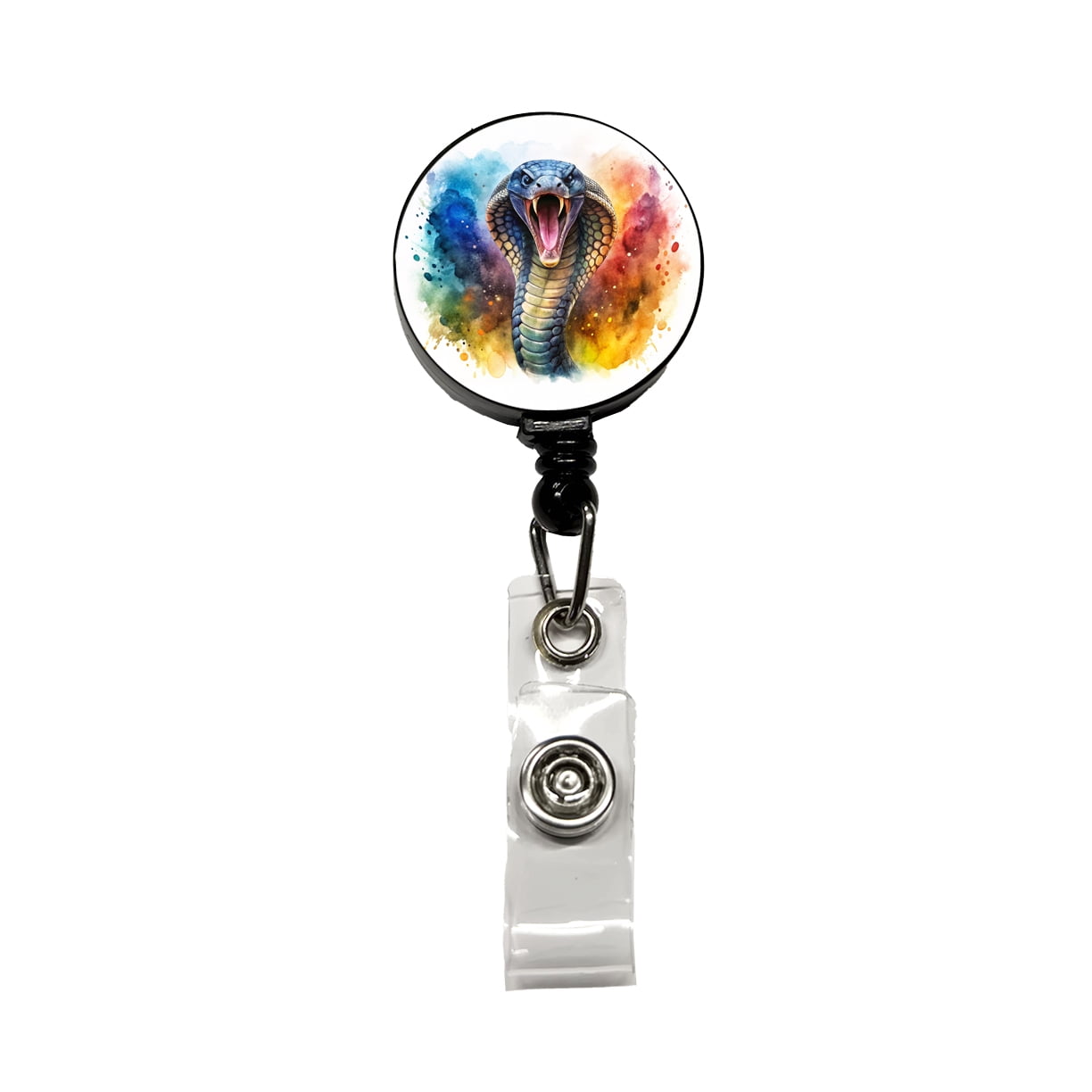 Angry Cobra Snake Reptile Watercolor Retractable Reel ID Badge Key Card ...
