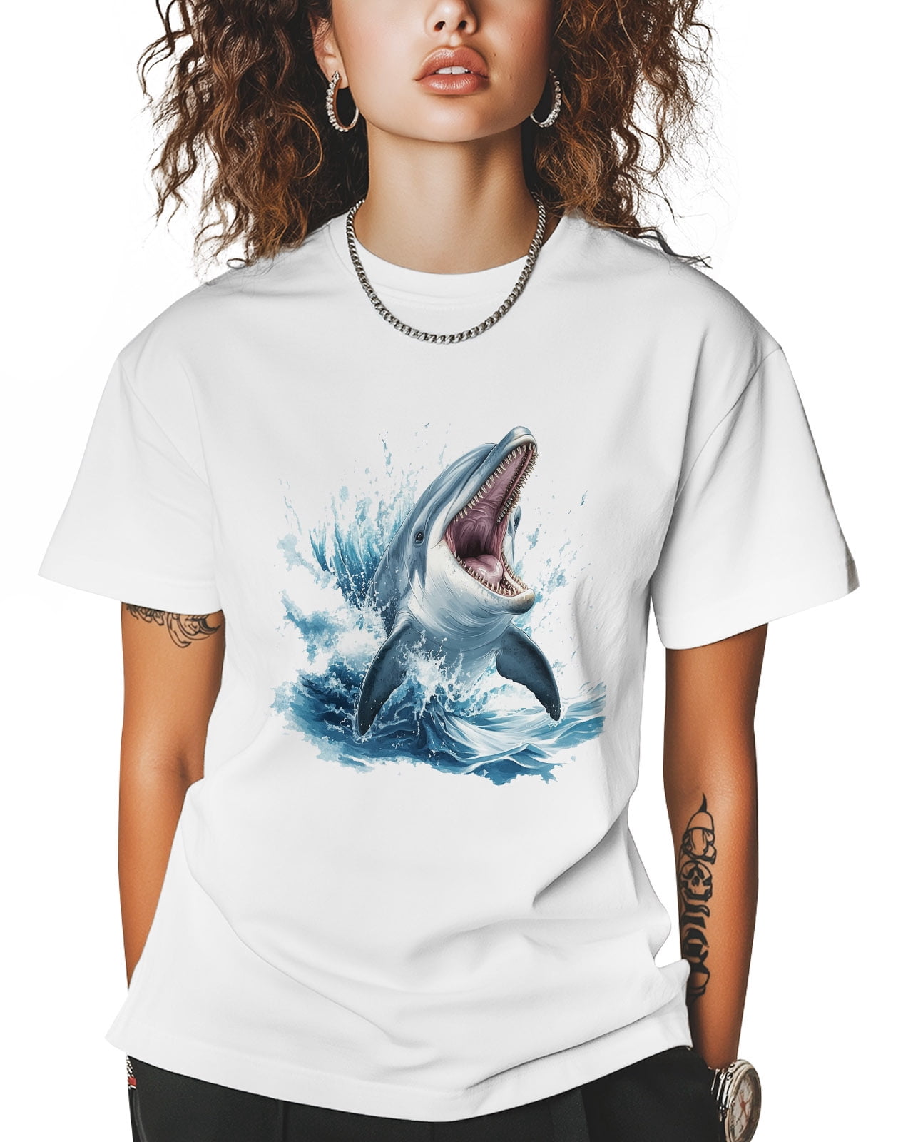 Angry Dolphin T Shirts for Women Short Sleeve Cotton Crewneck T-Shirt ...