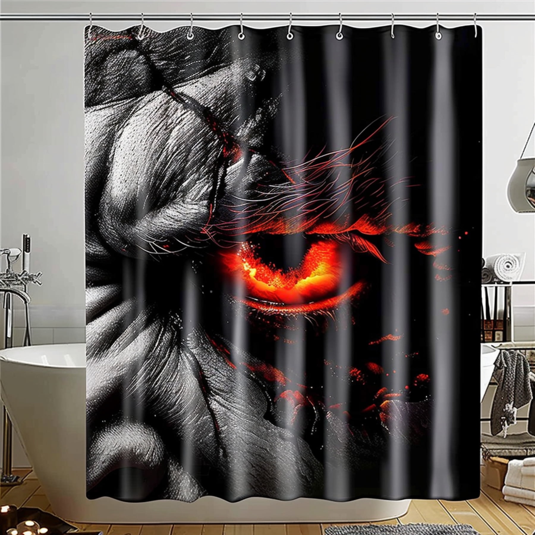 Angry Face Red Eye Shower Curtain Hyper Realistic Detailed Design for ...
