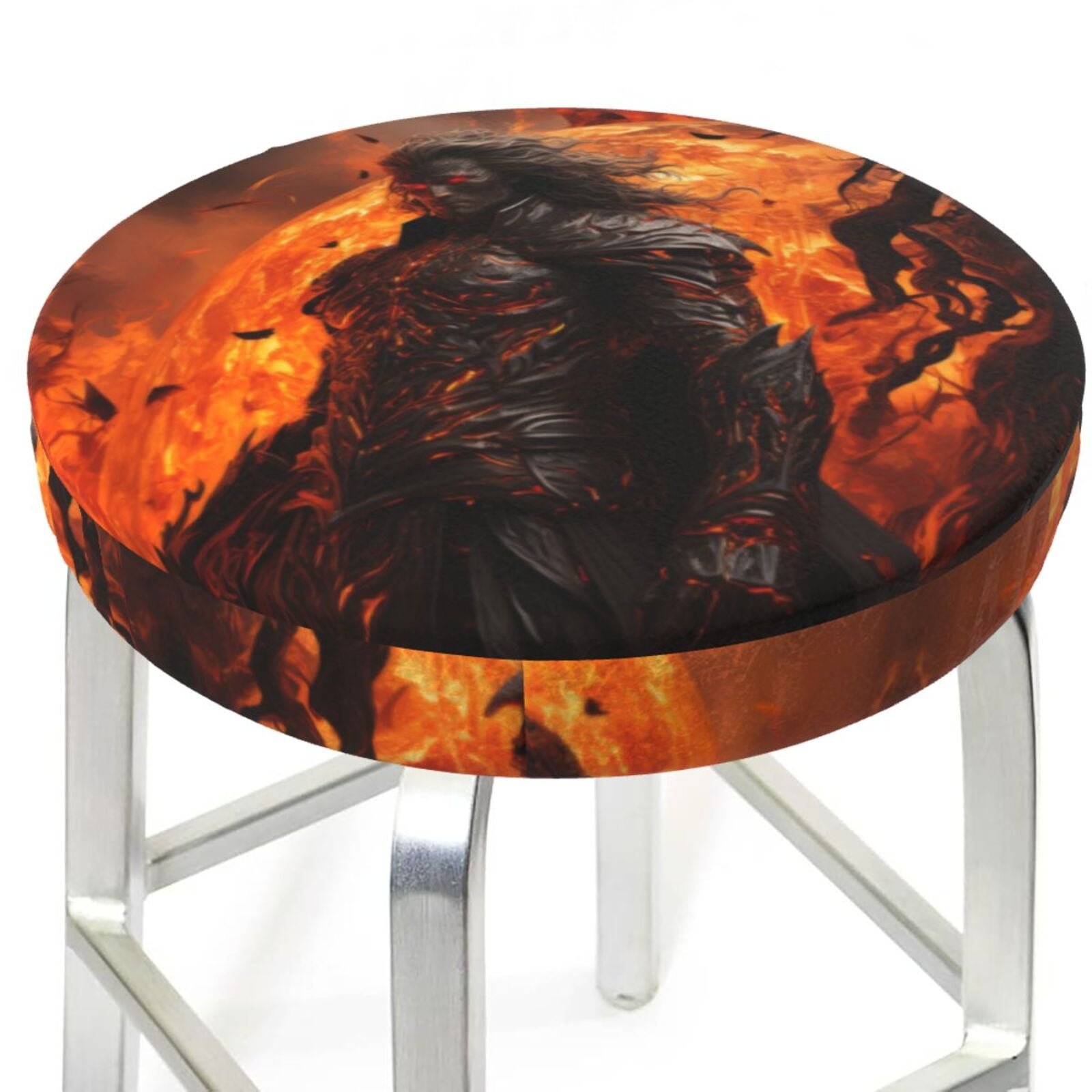 Angry Fireball Flame Warrior Bar Stool Covers - Stretch Round Seat ...