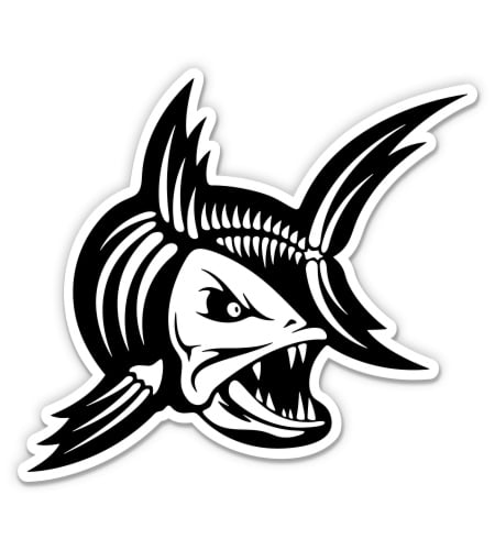 Angry Fish Bones Skeleton Fishing - 5" Vinyl Sticker - For Car Laptop I ...