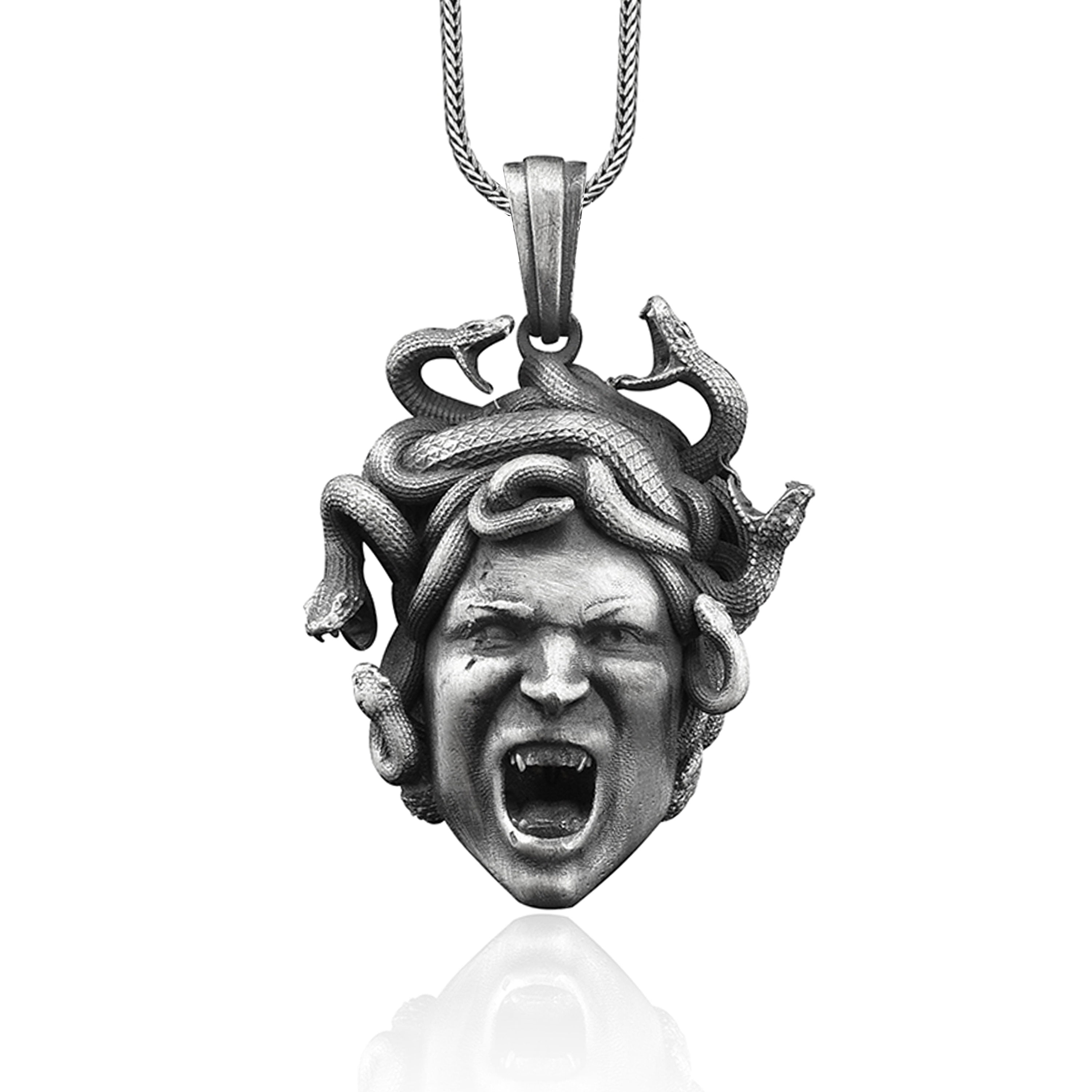 Angry Gorgon Medusa Handmade Sterling Silver Men Charm Necklace, Greek ...