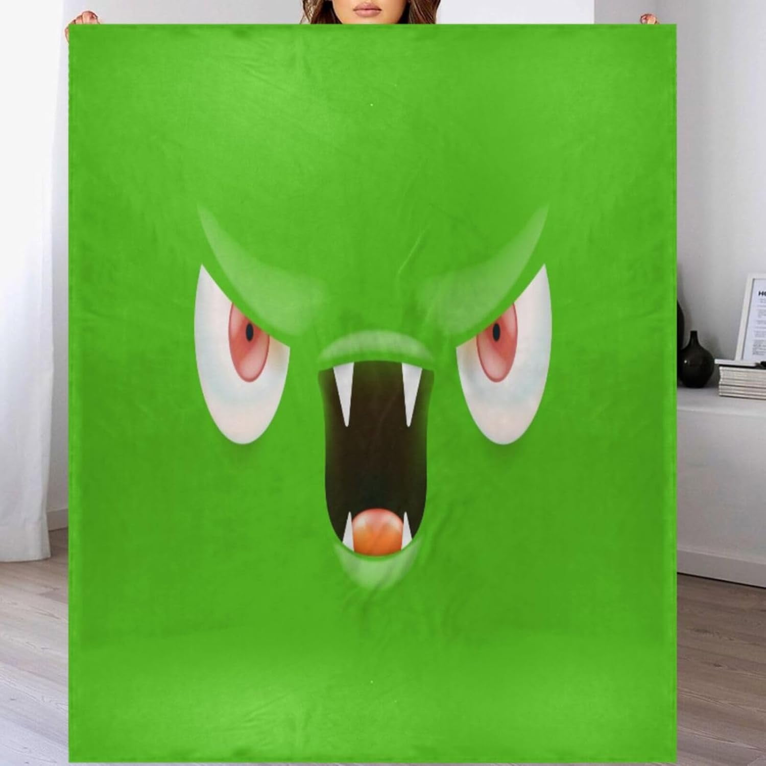 Angry Green Monster Face Throw Blanket for Couch 50x60 Inches Evil Eyes ...