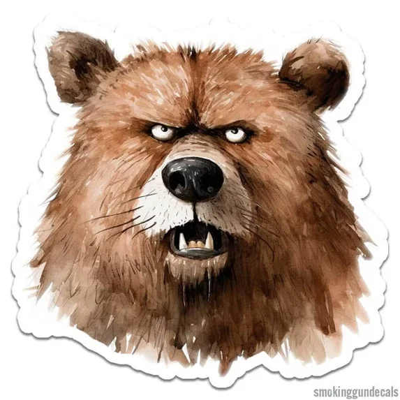 Angry Grizzly Bear Sticker Indoor Outdoor Phone Decal Water Bottle ...