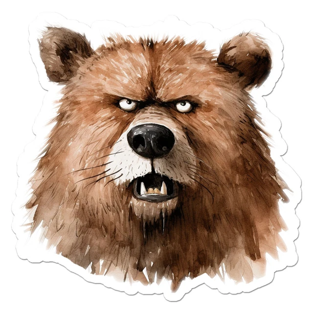 Angry Grizzly Bear Sticker Phone Decal Water Bottle Stickers Car Decals ...