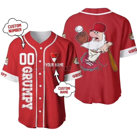 Angry Grumpy Baseball Jersey Red Stripes Patterns Disney Baseball Shirt ...