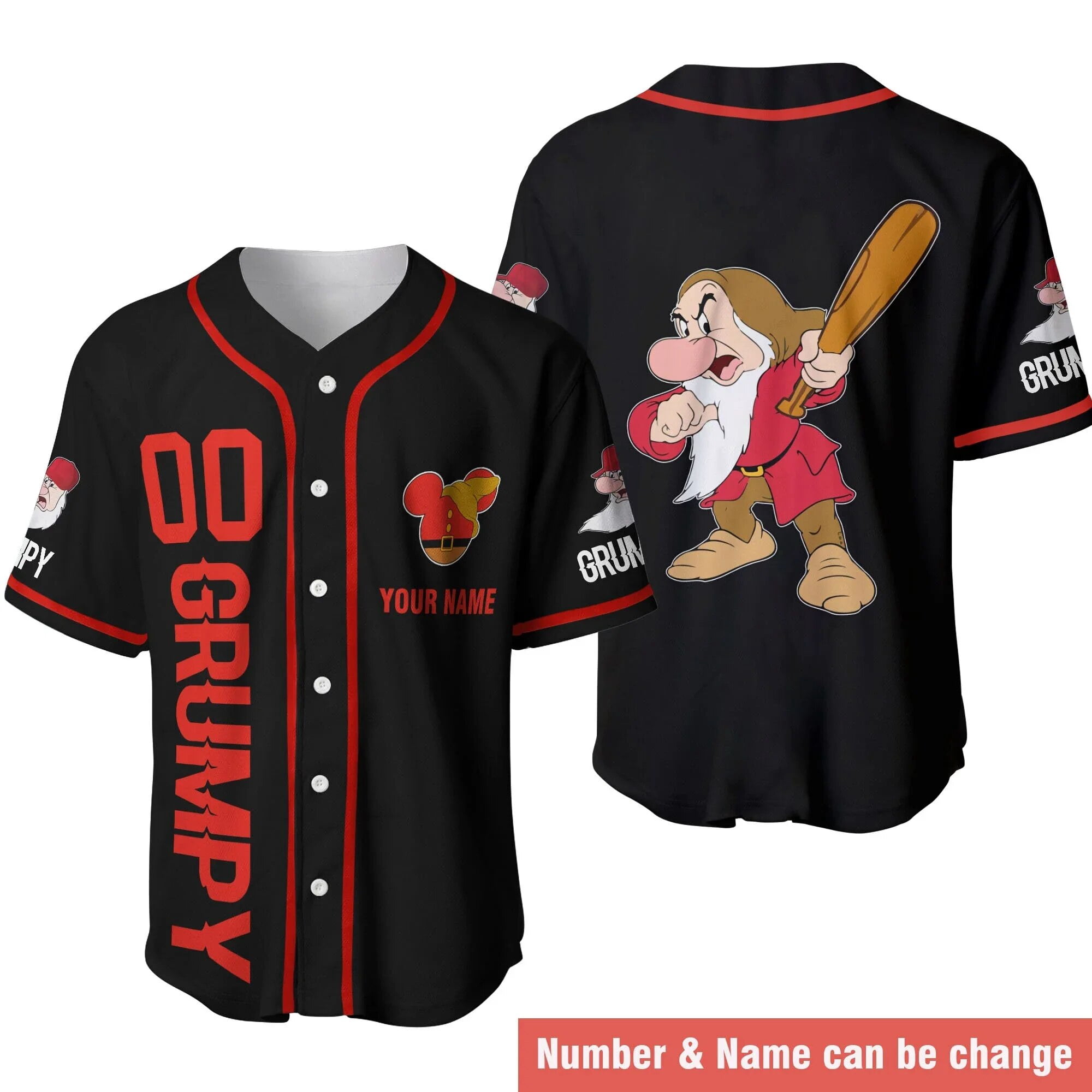 Angry Grumpy Dwarf Baseball Jersey Red Stripes Patterns Disney Baseball ...