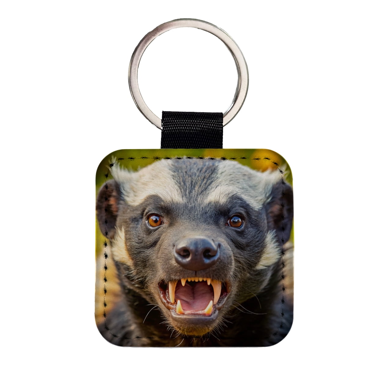 Angry Honey Badger Faux Leather Square Keychain - Walmart.com