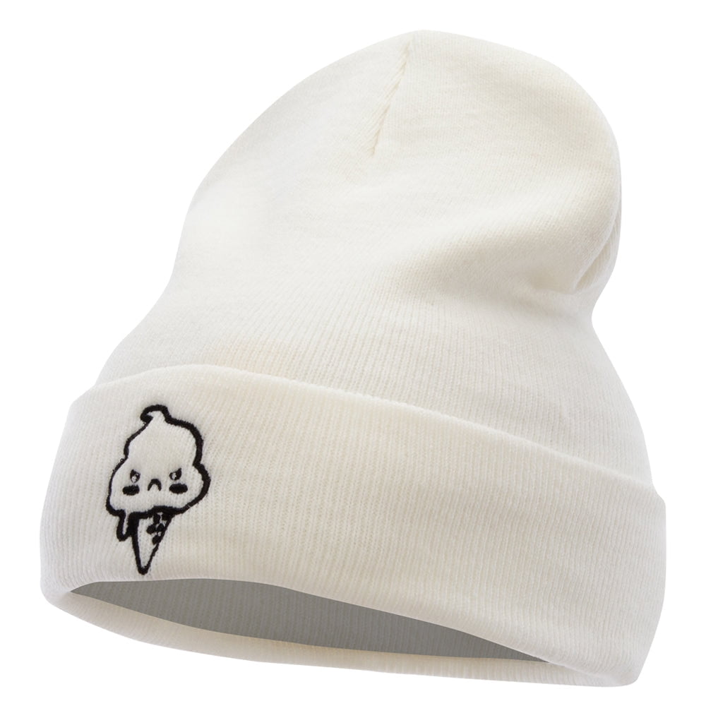 Angry Ice Cream Embroidered 12 Inch Long Kintted Beanie - White OSFM ...