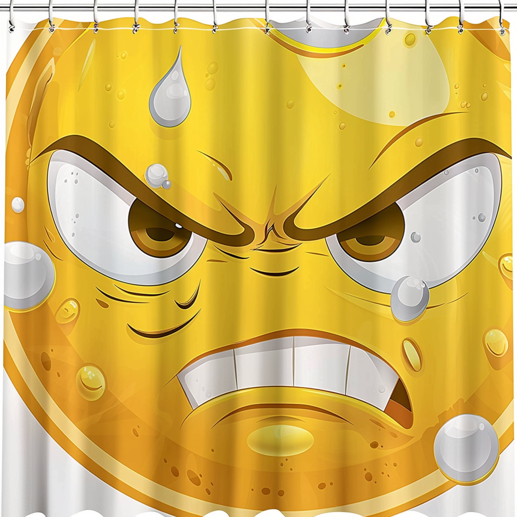 Angry Lemon Face Emoji Shower Curtain Cartoon Style Bathroom Decor ...