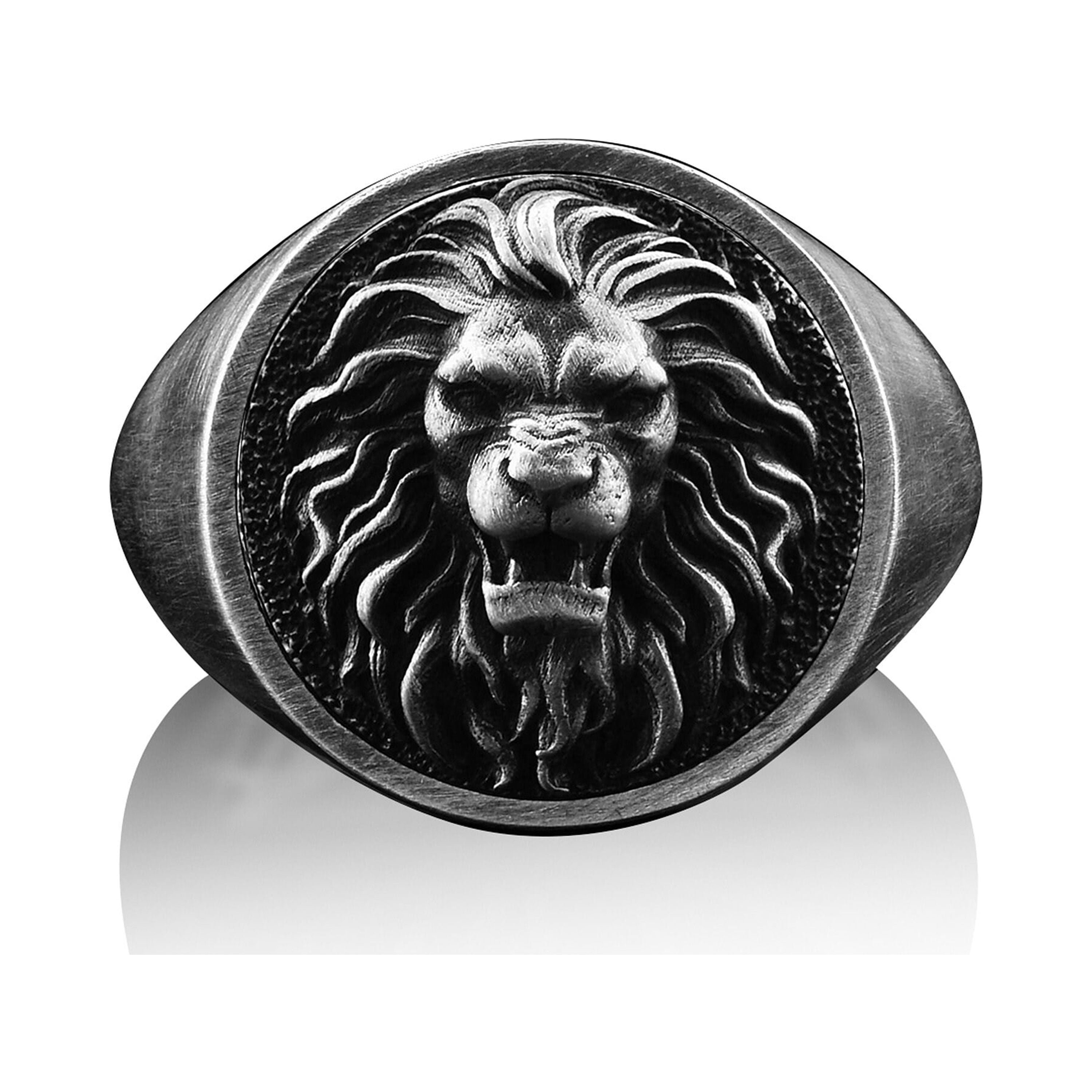 Angry Lion Handmade Signet Ring, Sterling Silver Lion Pinky Men Ring ...