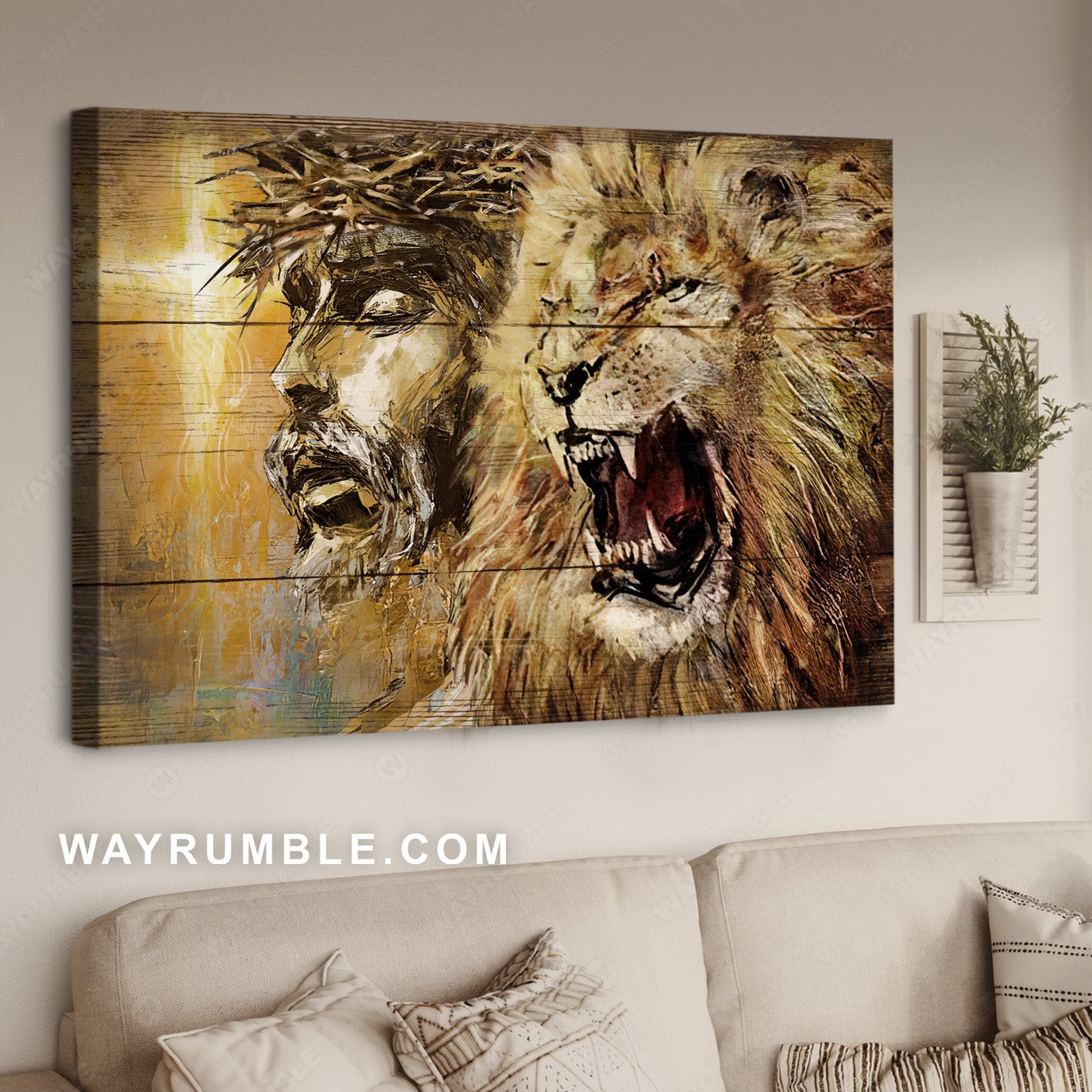 Angry Lion, Stunning Jesus Face, Yellow Background, Jesus Painting ...
