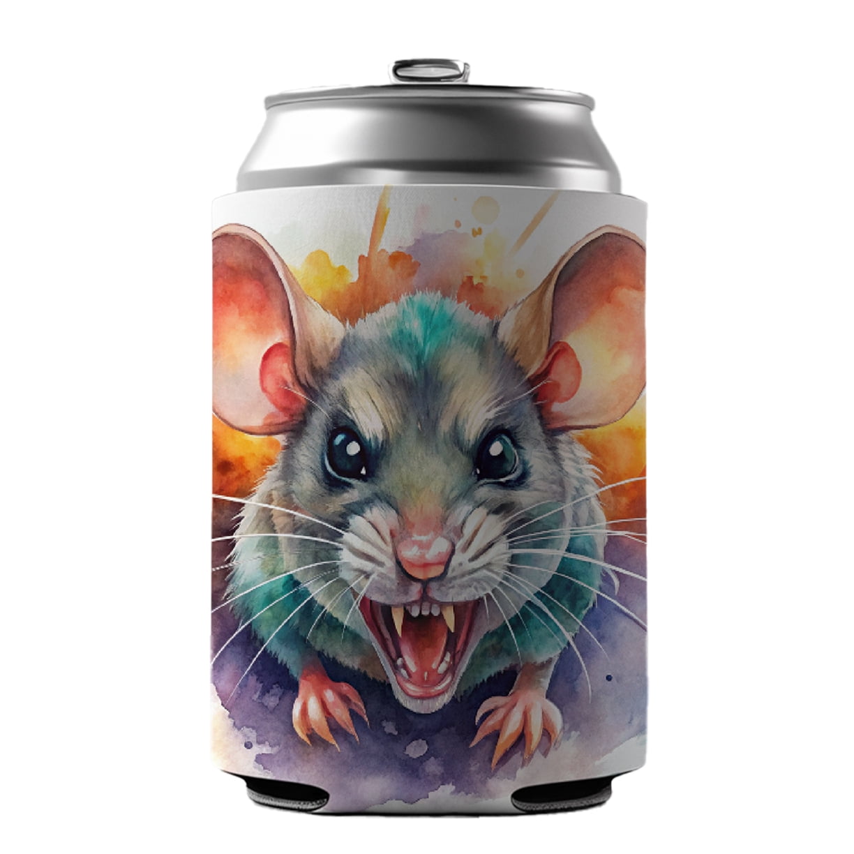 Angry Mad Mouse Watercolor Drink Beer Soda Insulated Sleeve Holder Can ...