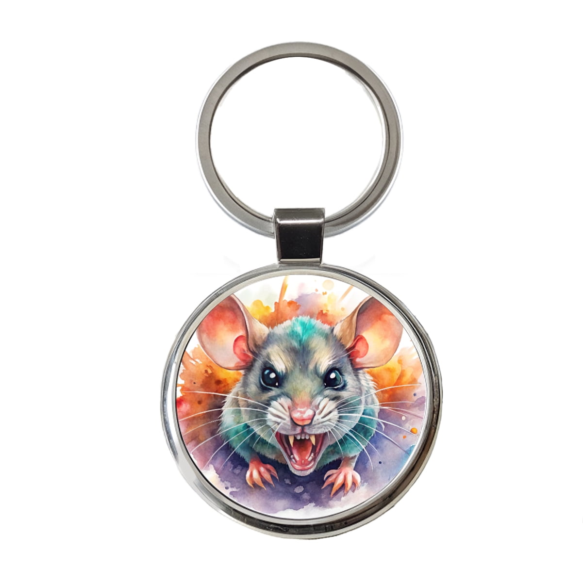 Angry Mad Mouse Watercolor Metal Round Keychain - Walmart.com