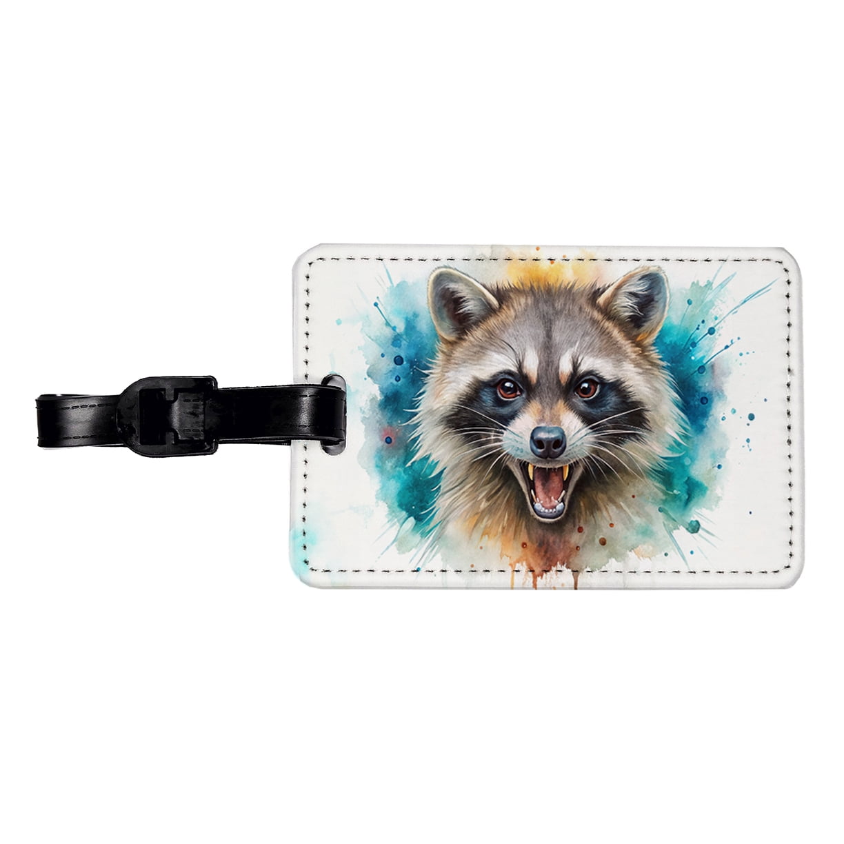 Angry Mad Raccoon Watercolor Faux Leather Travel Luggage Tag - Walmart.com
