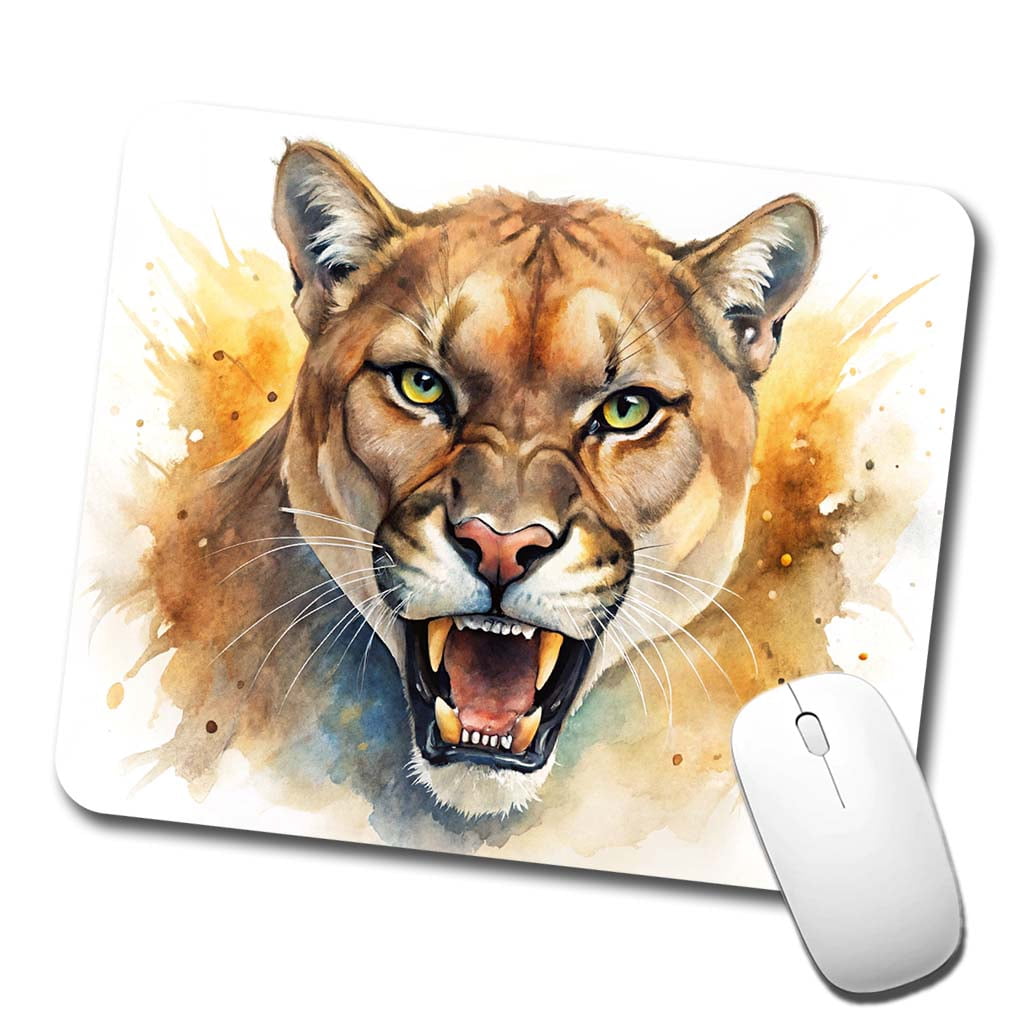 Angry Mountain Lion Cougar Watercolor Mouse Pad Low Profile Gaming Mat ...