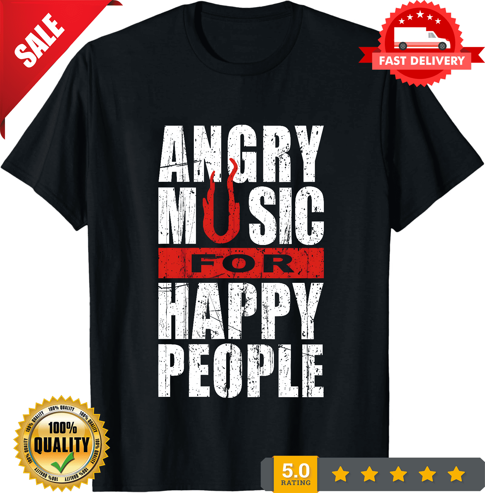 Angry Music For Happy People Funny Saying Quote Vintage Men's T-Shirt ...