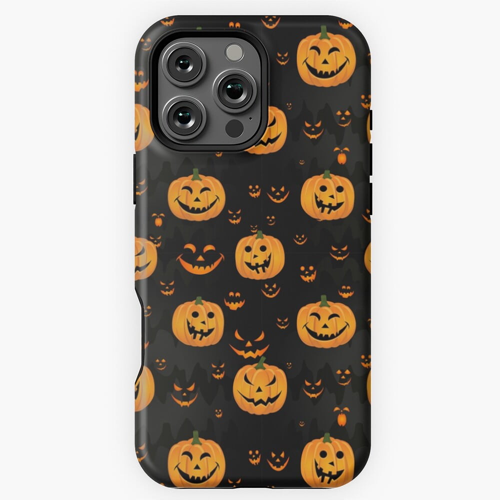 Angry Orange Black Halloween Pumpkin Bat Bats Pattern Spooky Phone Case ...