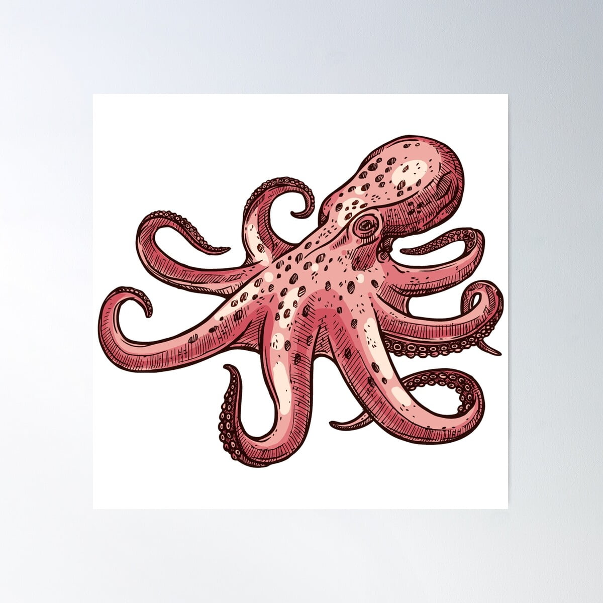Angry Orange Octopus Blue Ocean Sea Monster Poster Wall Art, Modern ...