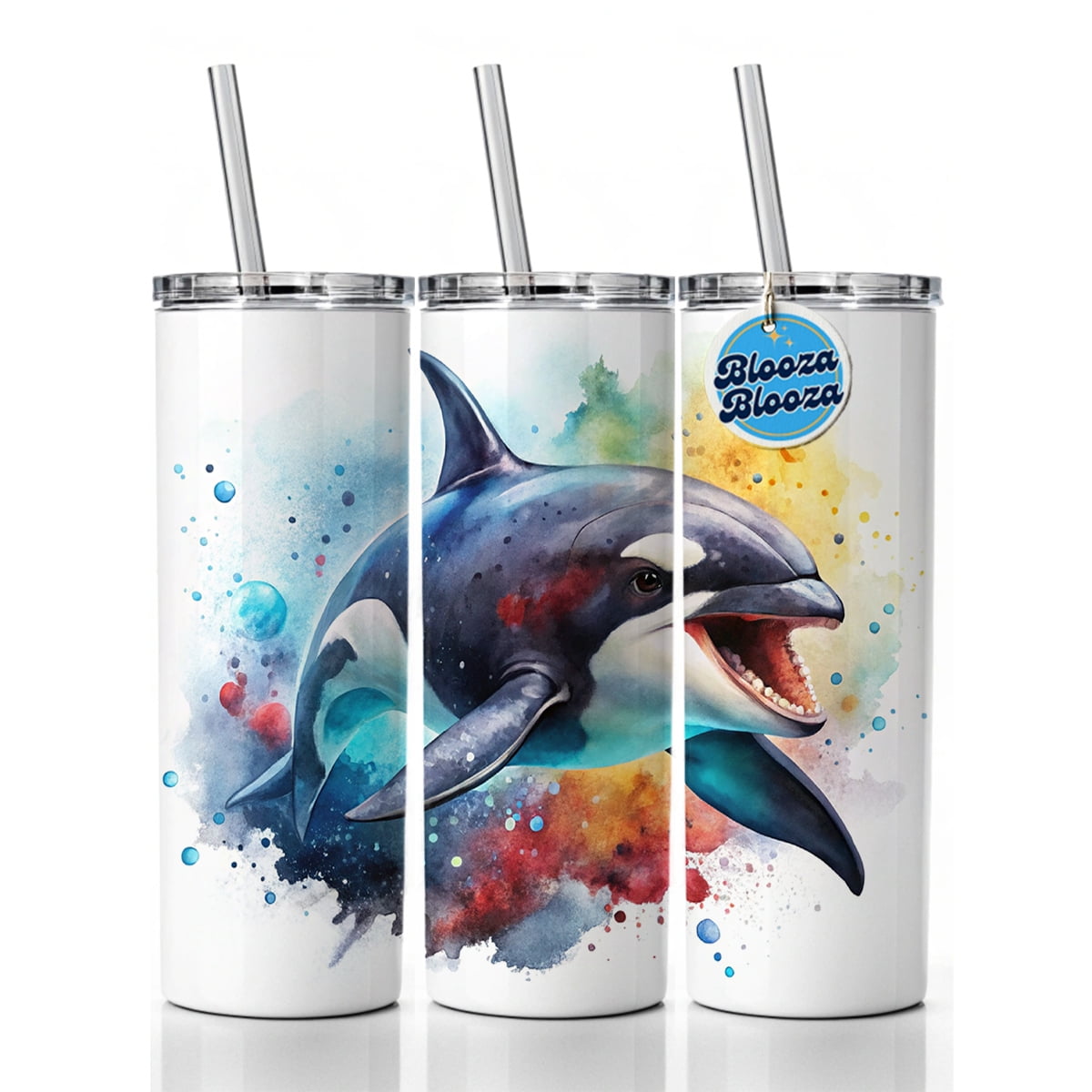 Angry Orca Killer Whale Watercolor 20oz Insulated Water Bottle Skinny ...