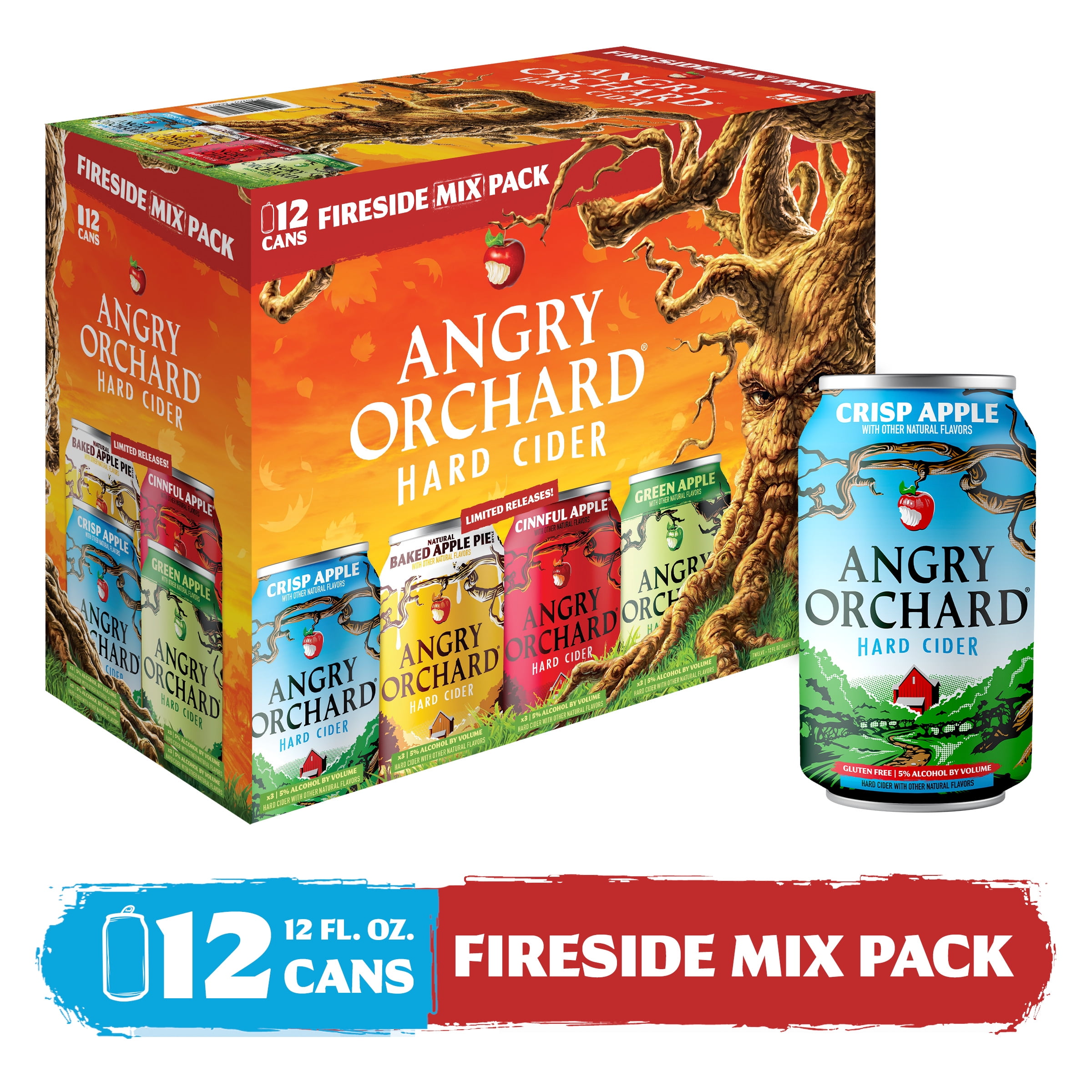 Angry Orchard Hard Cider Gluten Free Fireside Mix Pack Variety, 12 Pack, 12 fl. oz. Aluminum ...