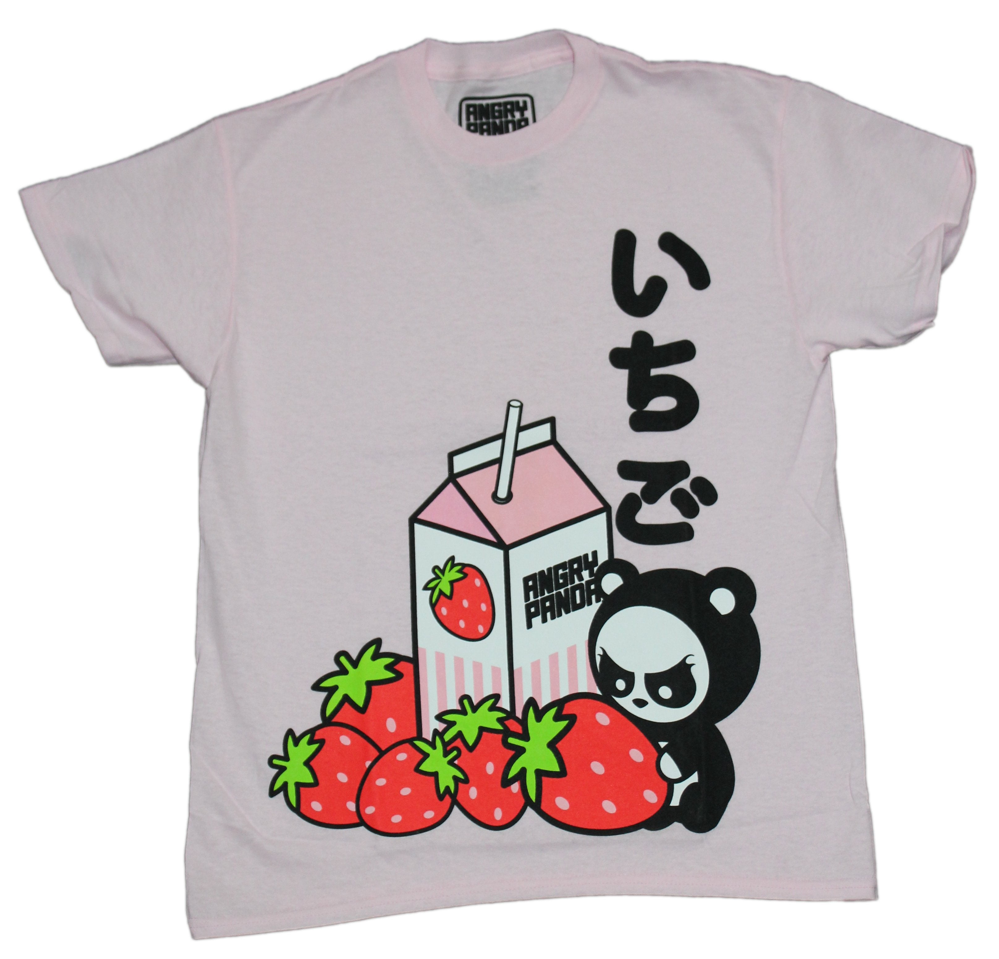 Angry Panda Mens T-Shirt - Strawberry Milk Carton Kanji (Small ...